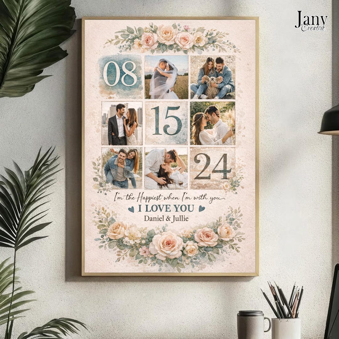 Personalized Couple Calendar Photo Poster, Custom Anniversary Date ...