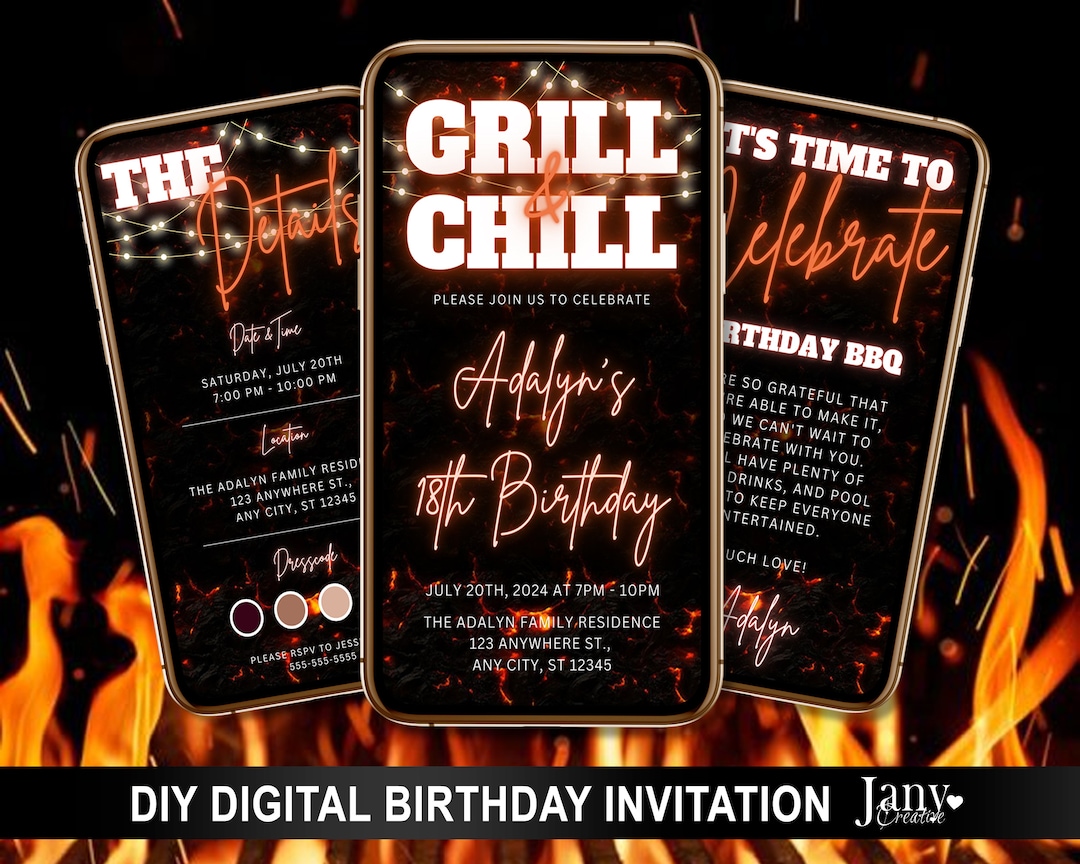 Birthday Grill & Chill Party Invitation | Birthday BBQ Digital Invite ...