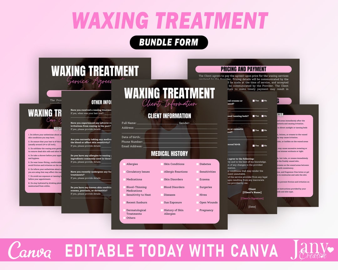 Waxing Treatment Contract Forms, Editable Wax Forms, Wax Forms, Wax ...