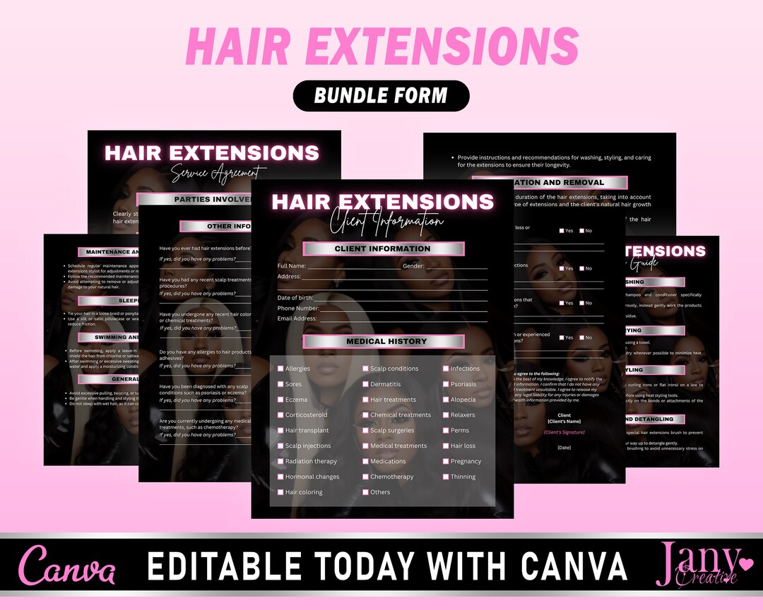 Hair Extensions Consultation Form, Hair Extension Forms, Hair Stylist ...