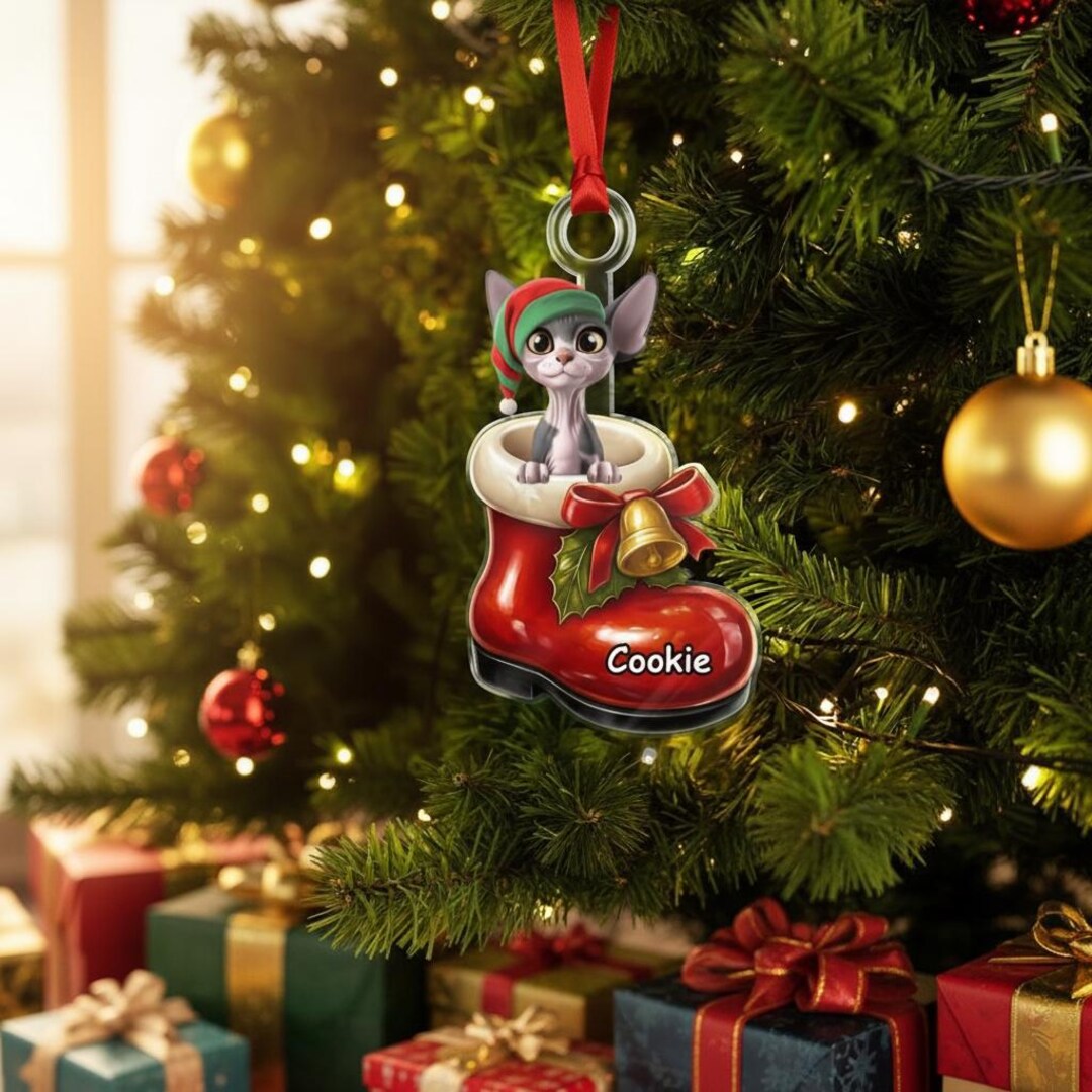 Custom Christmas Sphinx Cat in the Boot Acrylic Ornament, Christmas ...