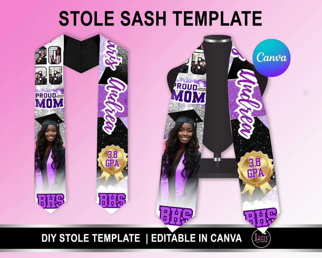 Purple Graduation Stole Template, Graduation Stole Design, Graduation ...