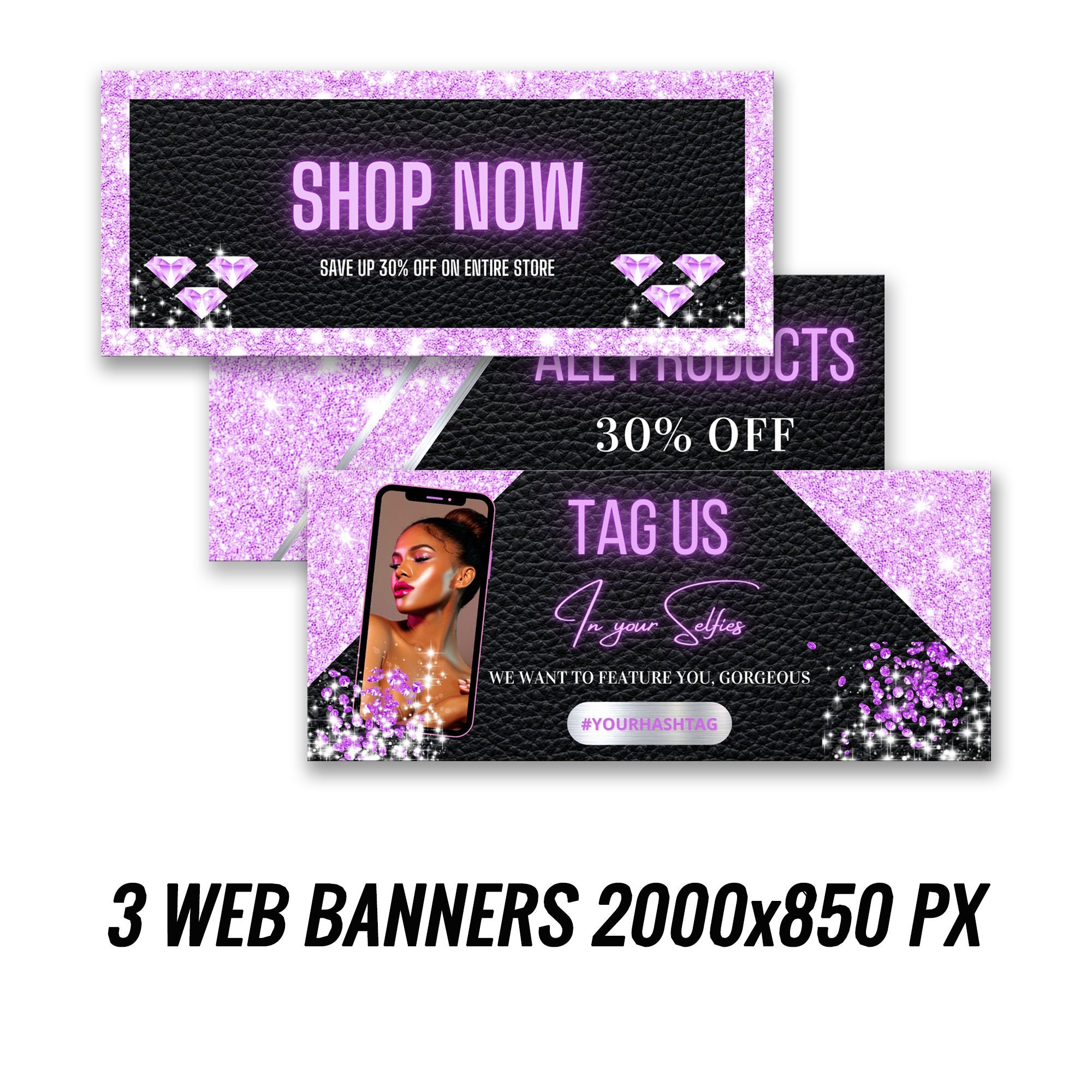 Purple Website Banner Diy Web Banner Set Beauty Web Banner - Etsy