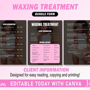 Waxing Treatment Contract Forms, Editable Wax Forms, Wax Forms, Wax ...