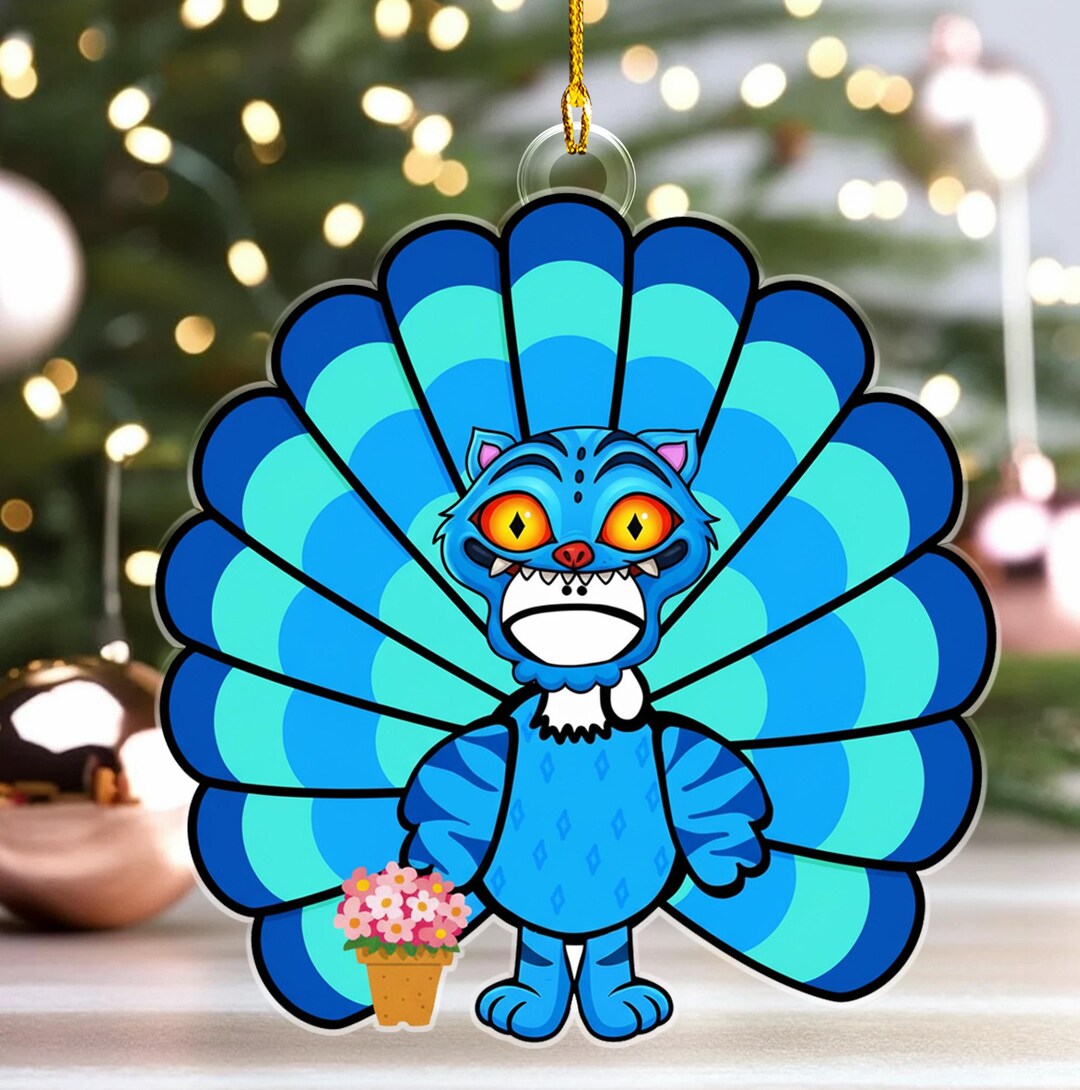 Derpy Tiger Turkey Ornament, Funny Blue Cat Turkey Decoration, Kawaii ...