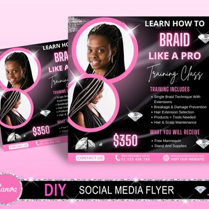 DIY Braiding Training Flyer, Braided Course Flyer, DIY Hair Braid Class ...