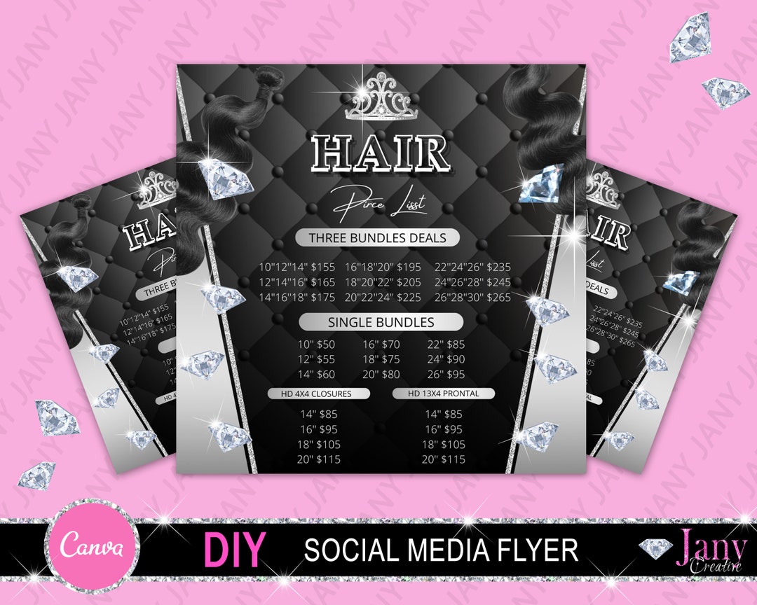 Hair Pricing Flyer, Hair Bundle List Pricelist, DIY Hair Price List ...