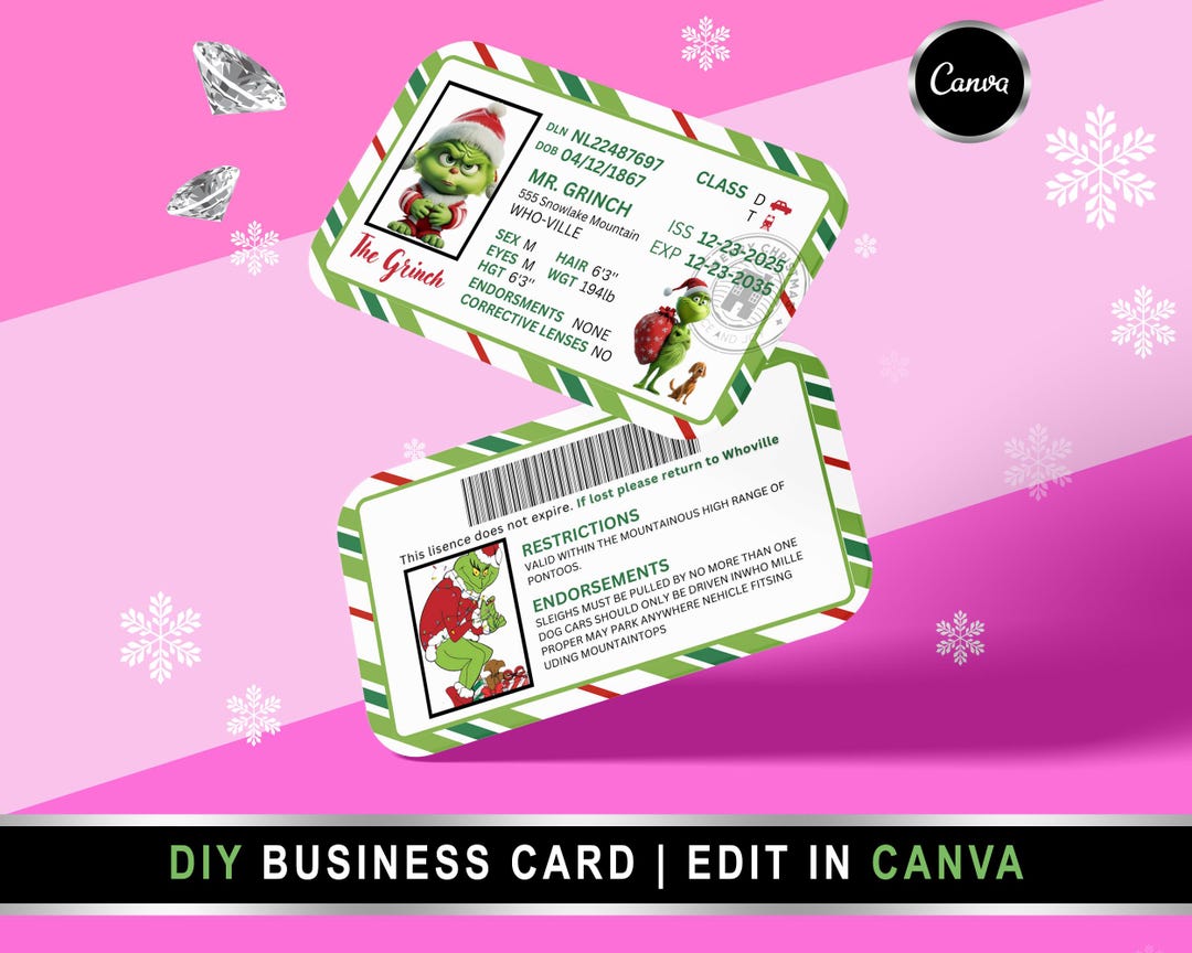 Editable Grinch Driving License Template Grinchmas Lost License ...