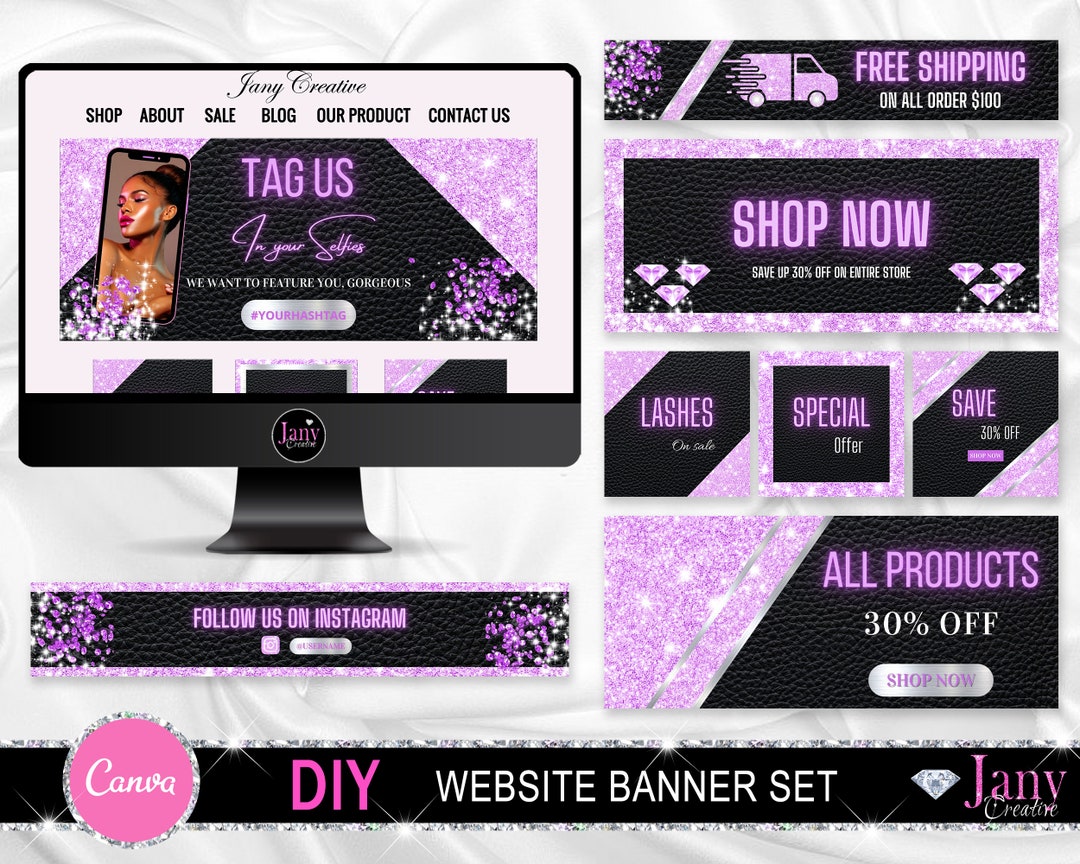 Purple Website Banner, Diy Web Banner Set, Beauty Web Banner Template ...