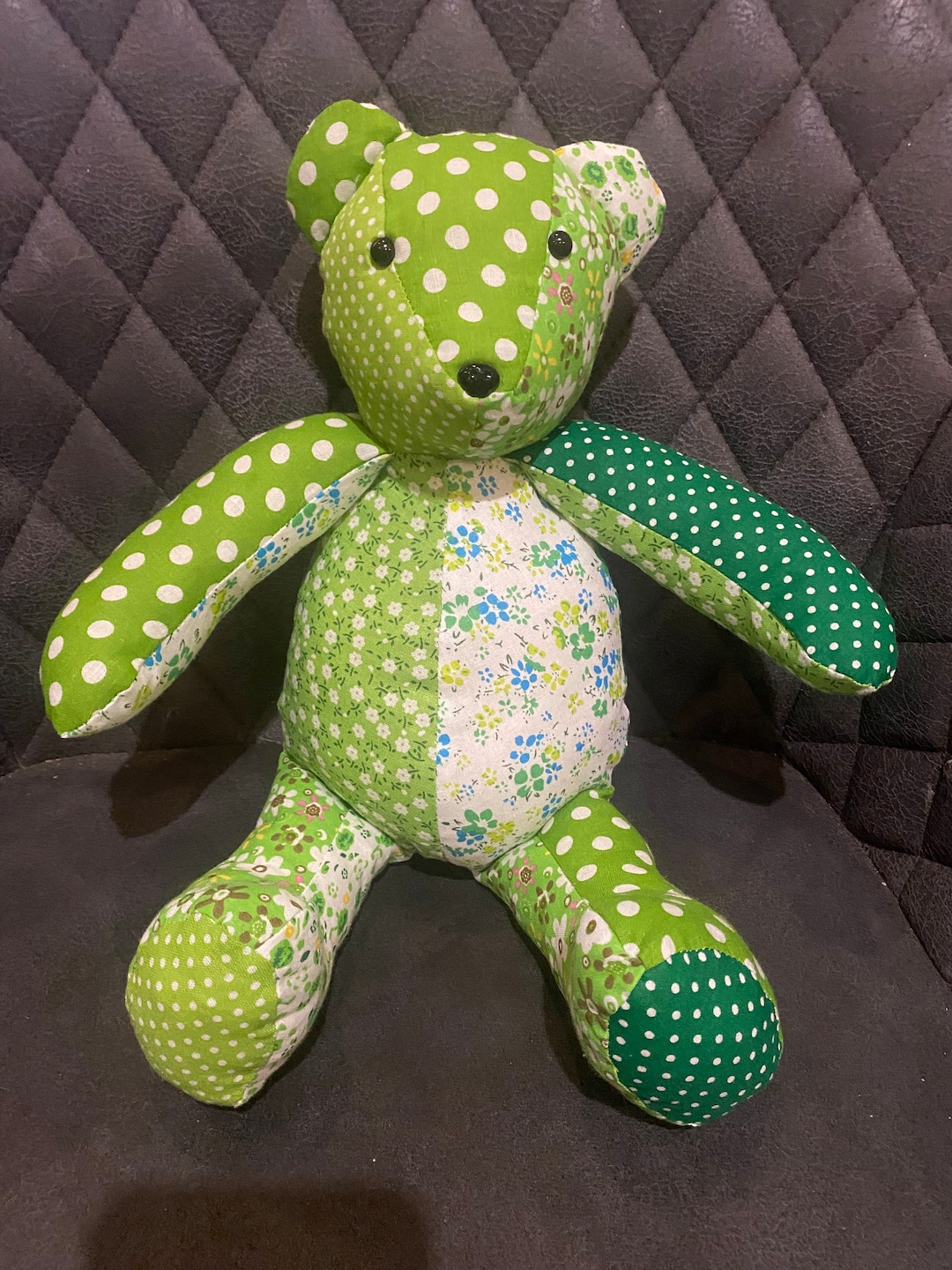 Green Patchwork Handmade Stuffed Teddy Bear to Decorate Nursery Bedroom ...