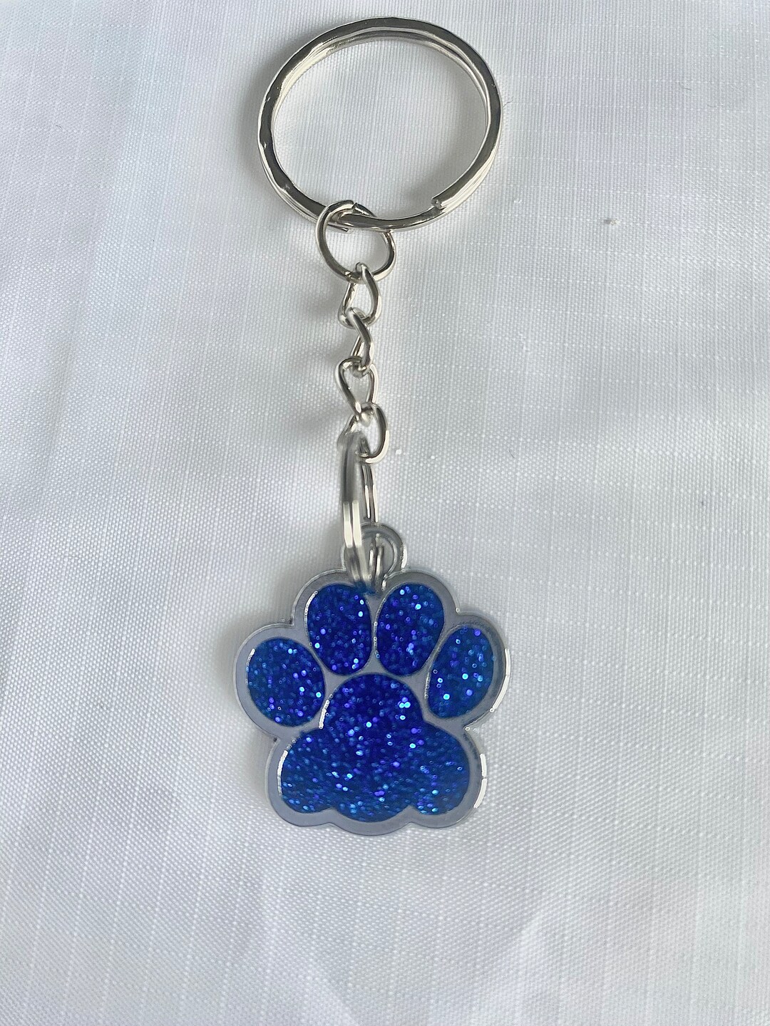 Large Dog / Cat Paw Print Keyring Keychain in Bright Blue Sparkle ...
