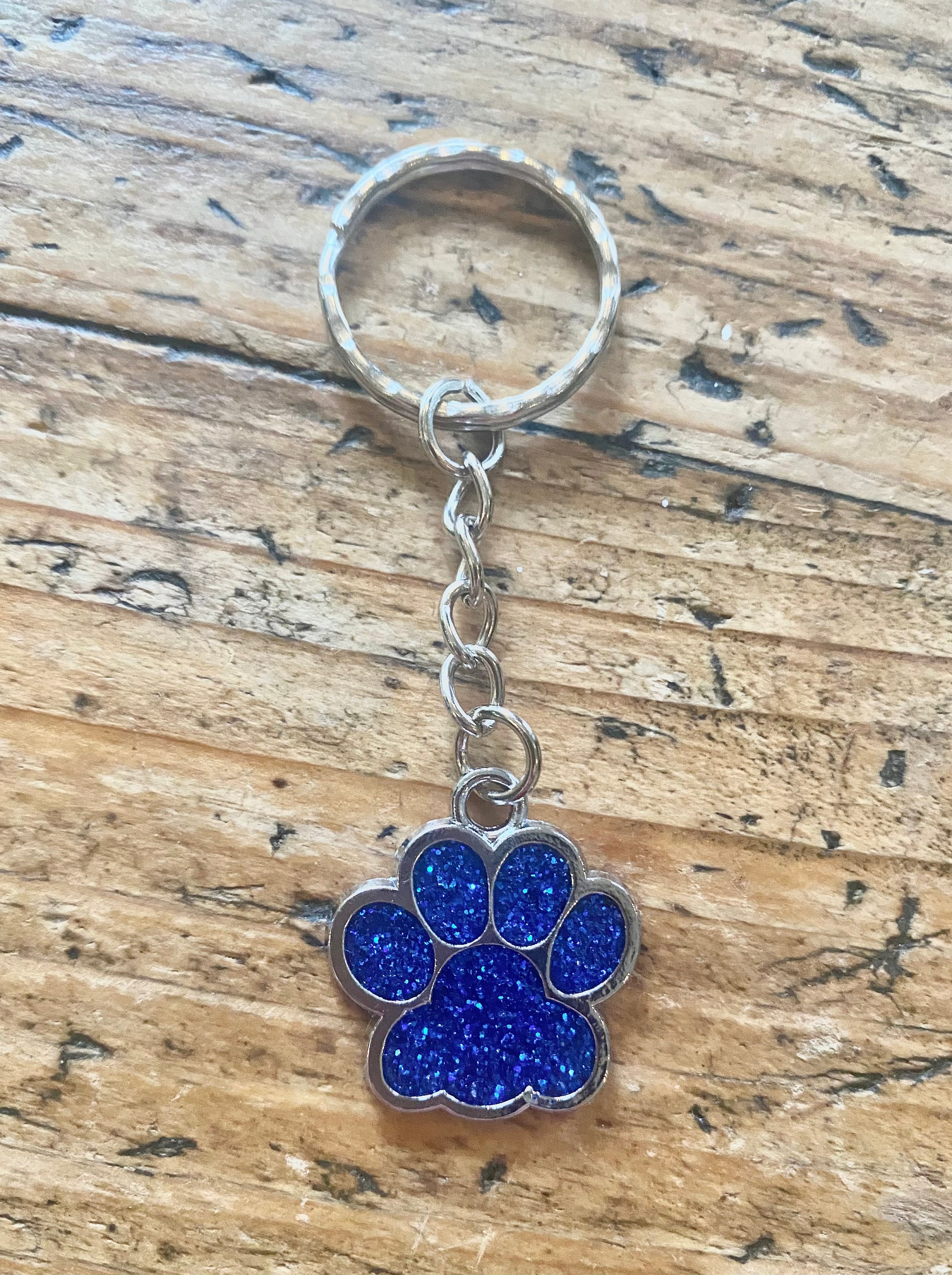 Large Dog / Cat Paw Print Keyring Keychain in Bright Blue Sparkle ...