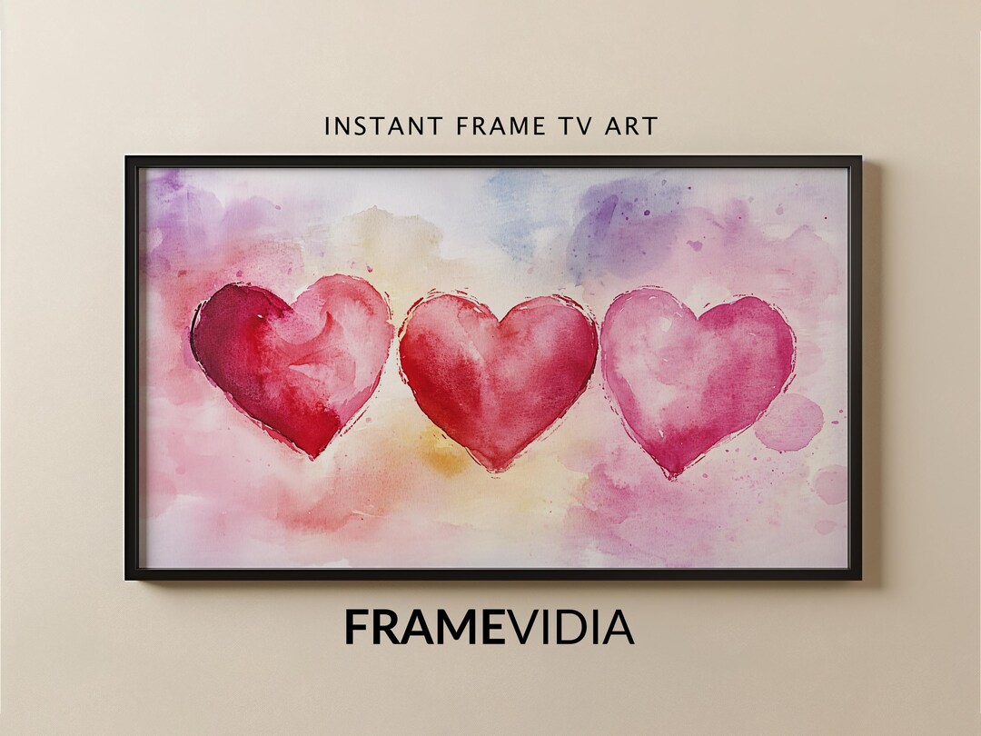 Romantic Watercolor Heart Art for Frame TV, Cute Pink and Red Hearts ...