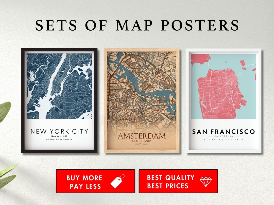 Set of Custom Map Posters Personalized City Map Print - Etsy