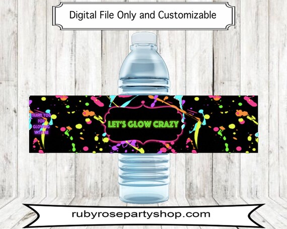 Glow Party Water Bottle Label Neon Party Water Bottle Label - Etsy