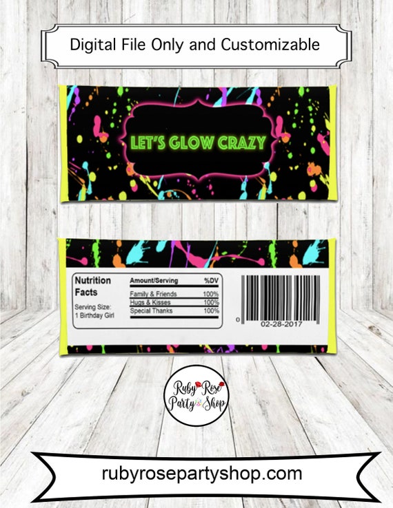 Glow Party Candy Bar Wrapper Glow Party Candy Bar Favor Neon | Etsy