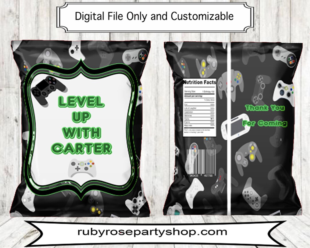 Level up Chip Bag- Gamer Chip Bag- Game Birthday Chip Bag- Custom Chip ...