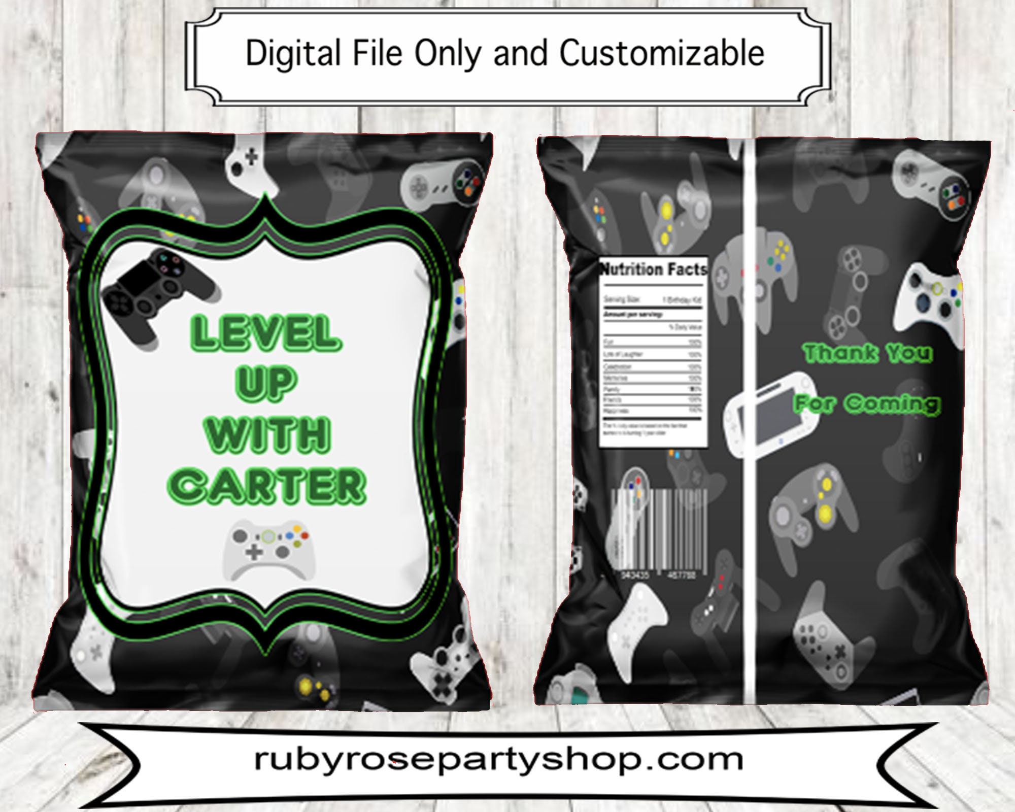 Level up Chip Bag- Gamer Chip Bag- Game Birthday Chip Bag- Custom Chip ...