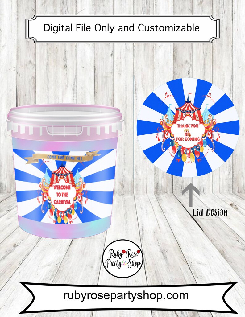 Carnival Cotton Candy Label- Cotton Candy Tub and Lid Label- Carnival ...
