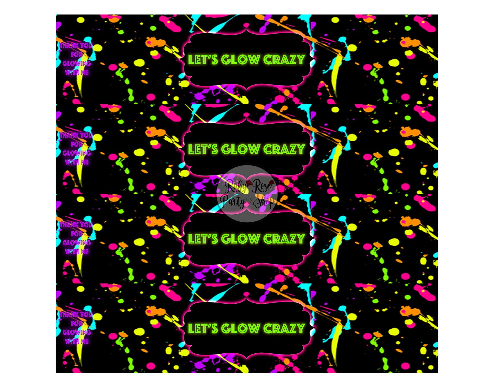 Glow Party Water Bottle Label Neon Party Water Bottle Label Glow in the ...