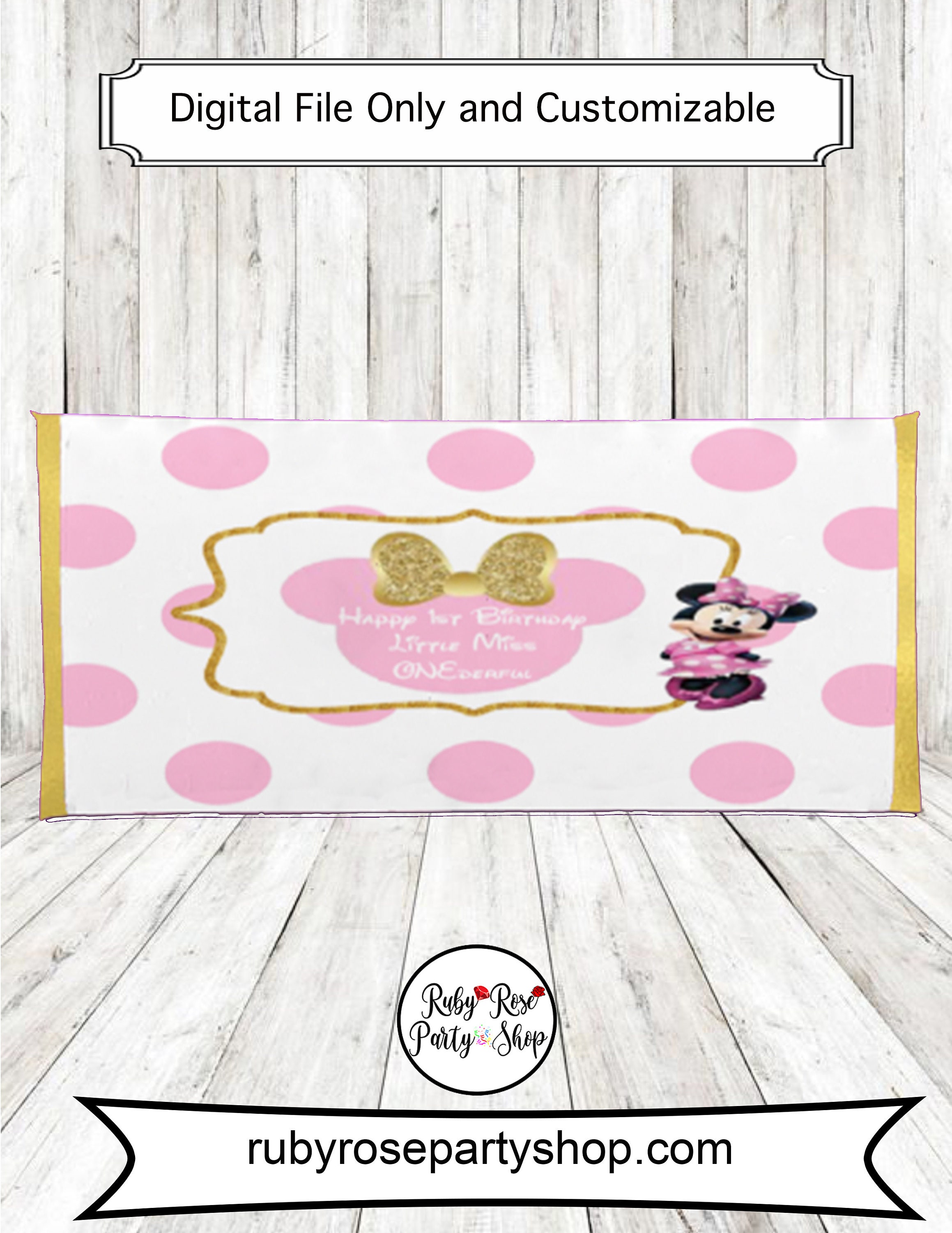 Minnie Mouse Candy Bar Wrapper- Minnie Mouse Party Favor- Custom Candy ...