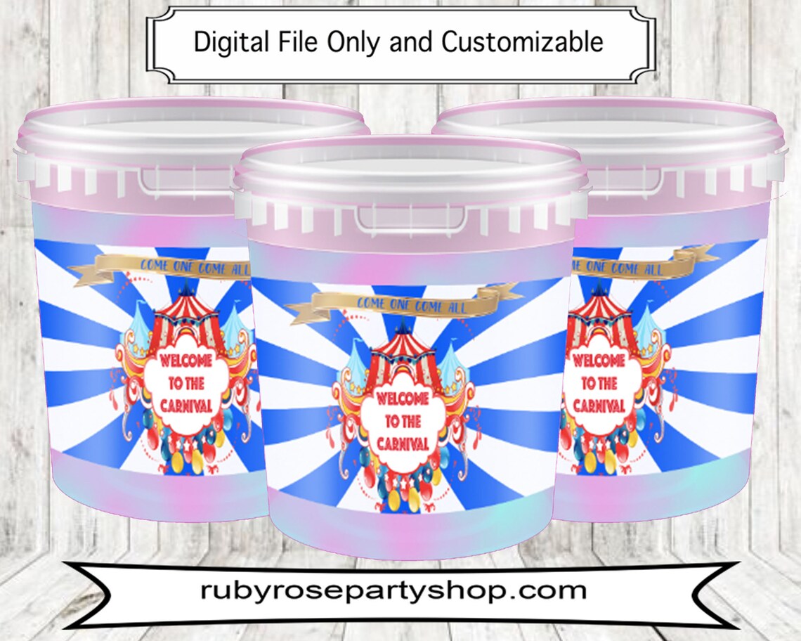 Carnival Cotton Candy Label- Cotton Candy Tub and Lid Label- Carnival ...