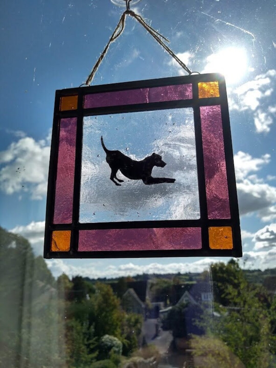 Stained Glass Stretching Labrador Dog Panel. - Etsy