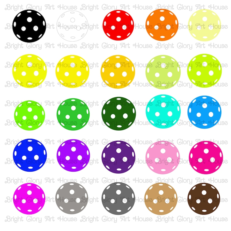 25 Color Pickleballs PNG Transparent Background Digital Download Clip ...