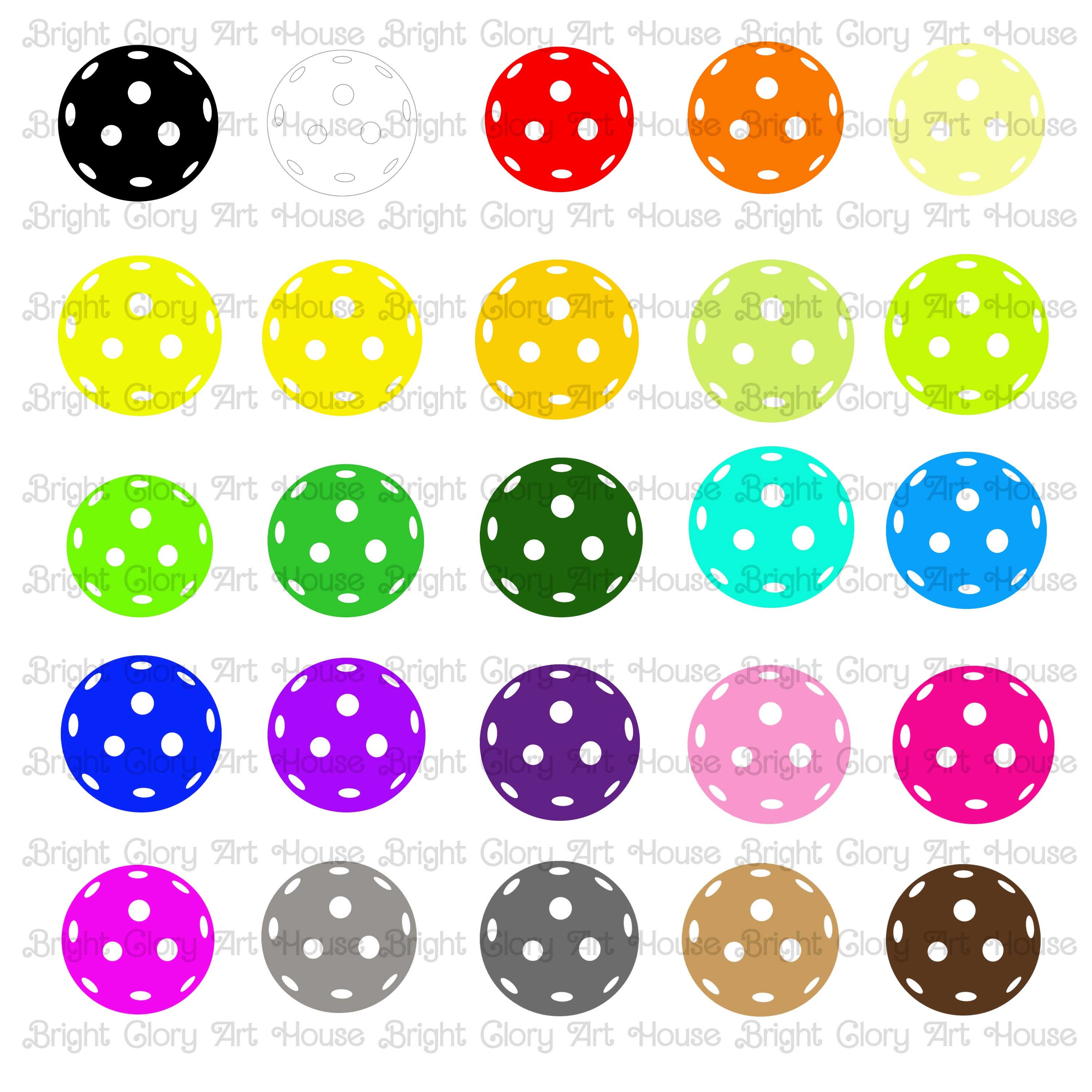 25 Color Pickleballs PNG Transparent Background Digital Download Clip ...