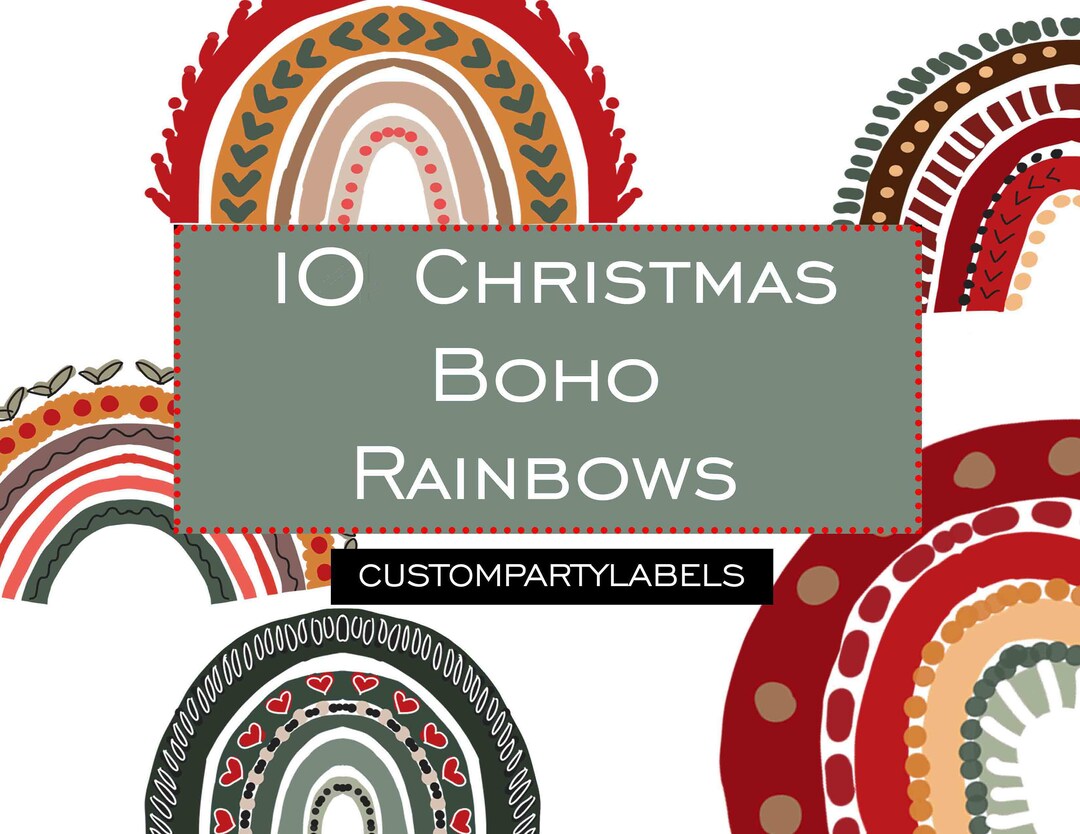 10 Boho Rainbow Christmas Theme PNG Clip Art Digital Image Baby Shower ...