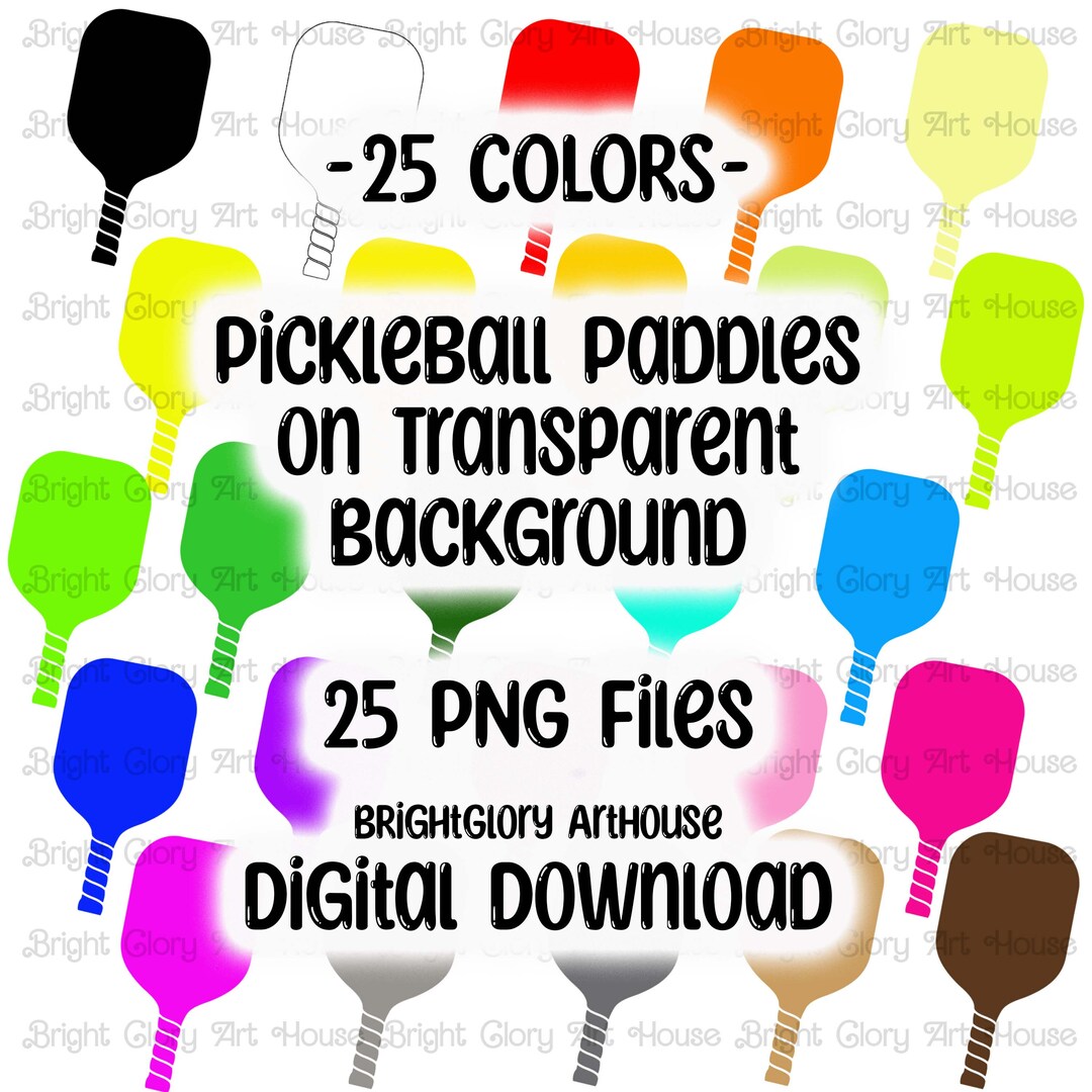25 Color Pickleball Paddles PNG - Transparent Background- Digital ...