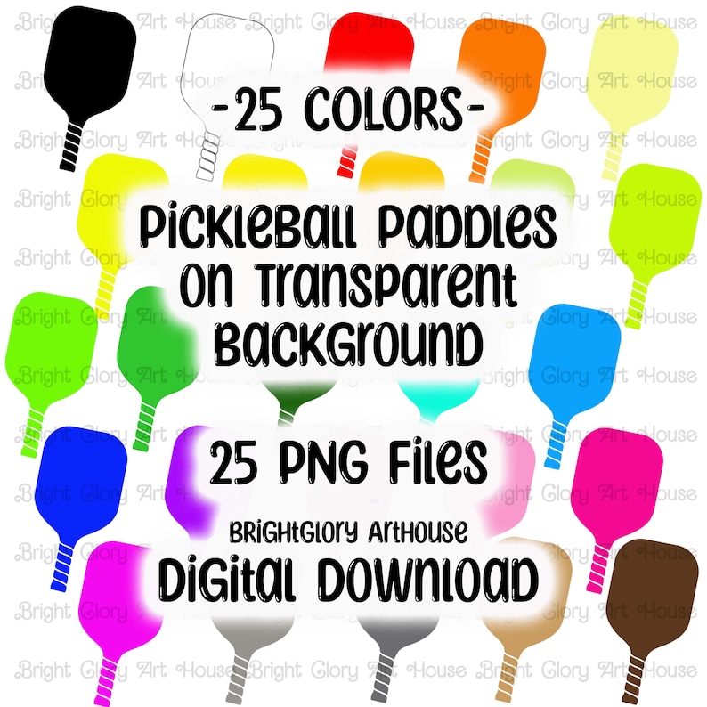 25 Color Pickleball Paddles PNG Transparent Background Digital Download ...
