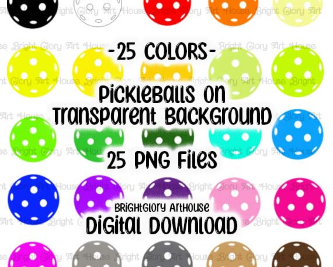 25 Color Pickleballs PNG Transparent Background Digital Download Clip ...