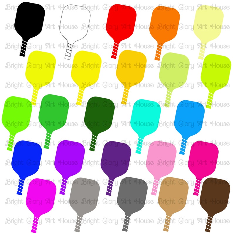 25 Color Pickleball Paddles PNG Transparent Background Digital Download ...