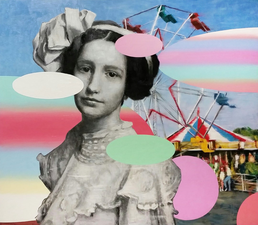 Midway - Original Surrealist Oil Painting – Female Portrait, Fairground ...