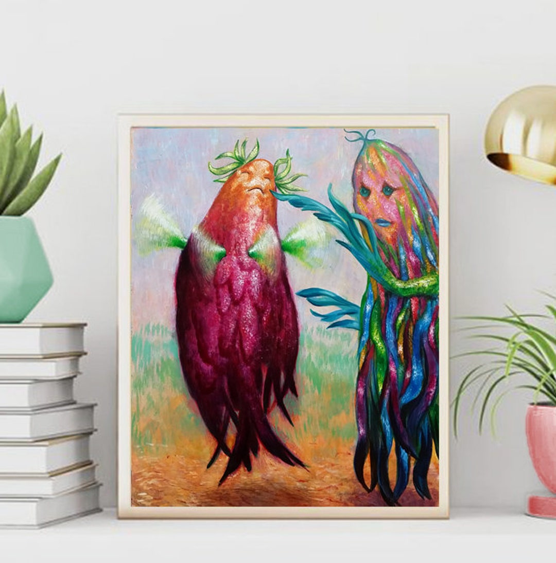 Loofalic - Weird Sci-fi Surreal Art Print of Two Feathered Figures - Etsy