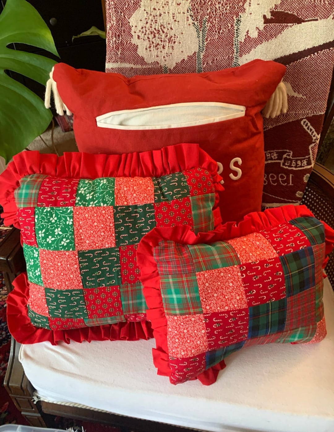 Patchwork Christmas Quilted Pillows (set of 2) Throw Pillows Vintage - Etsy