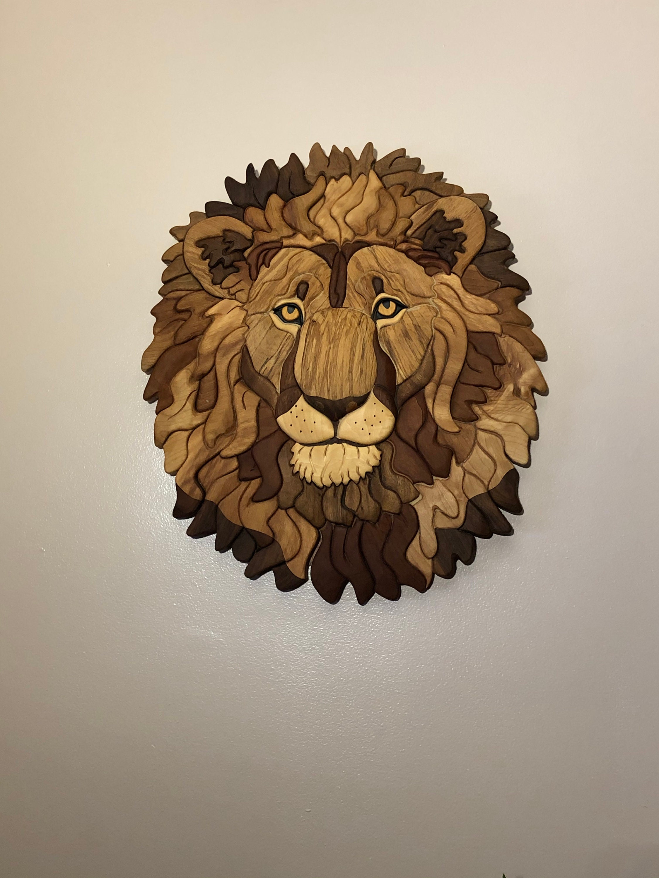Handmade Natural Exotic Wood Lion Wall Art, Natural Colors ...