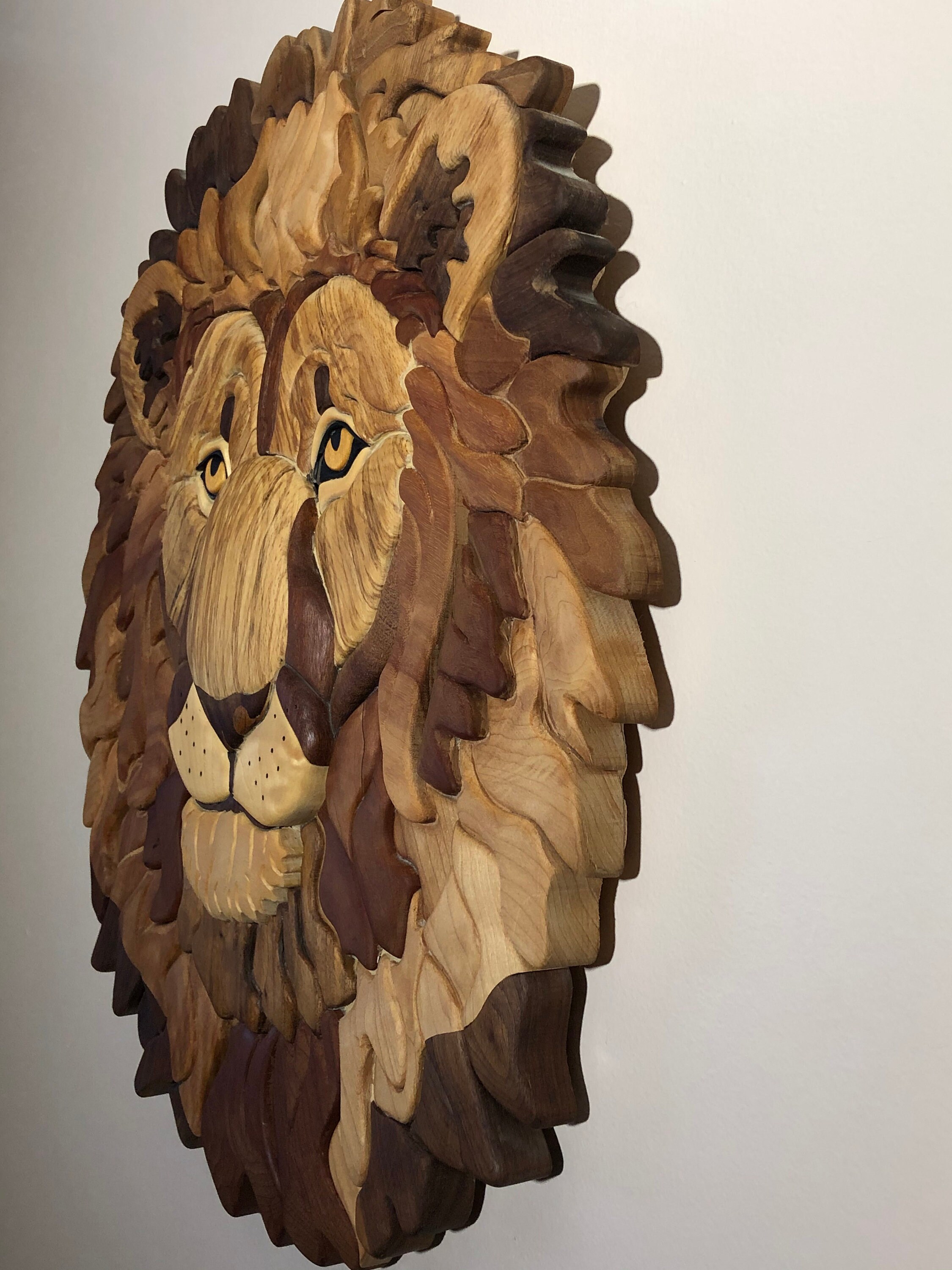Handmade Natural Exotic Wood Lion Wall Art, Natural Colors ...