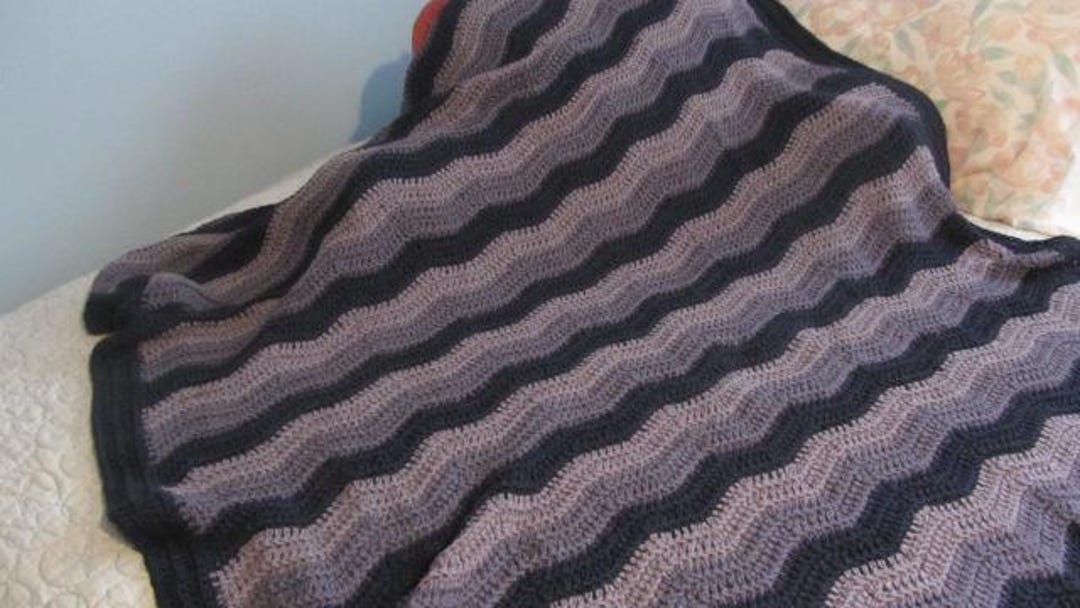 Handmade Throw Afghan Crochet Ripple Pattern Shades of Muted Purple ...