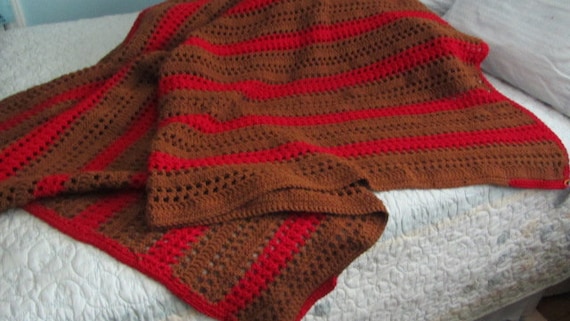 Handmade Crochet Blanket Throw Shades of Mahogany Brown and - Etsy