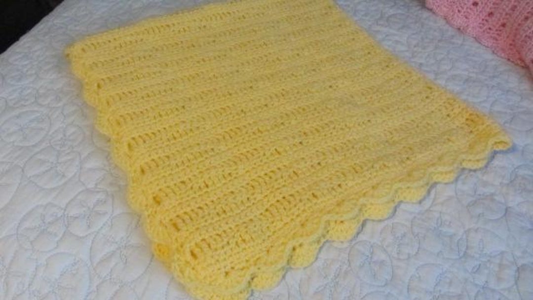 Handmade Cozy Baby Blanket, Sunny Yellow, Crochet Wave Pattern, Easy ...