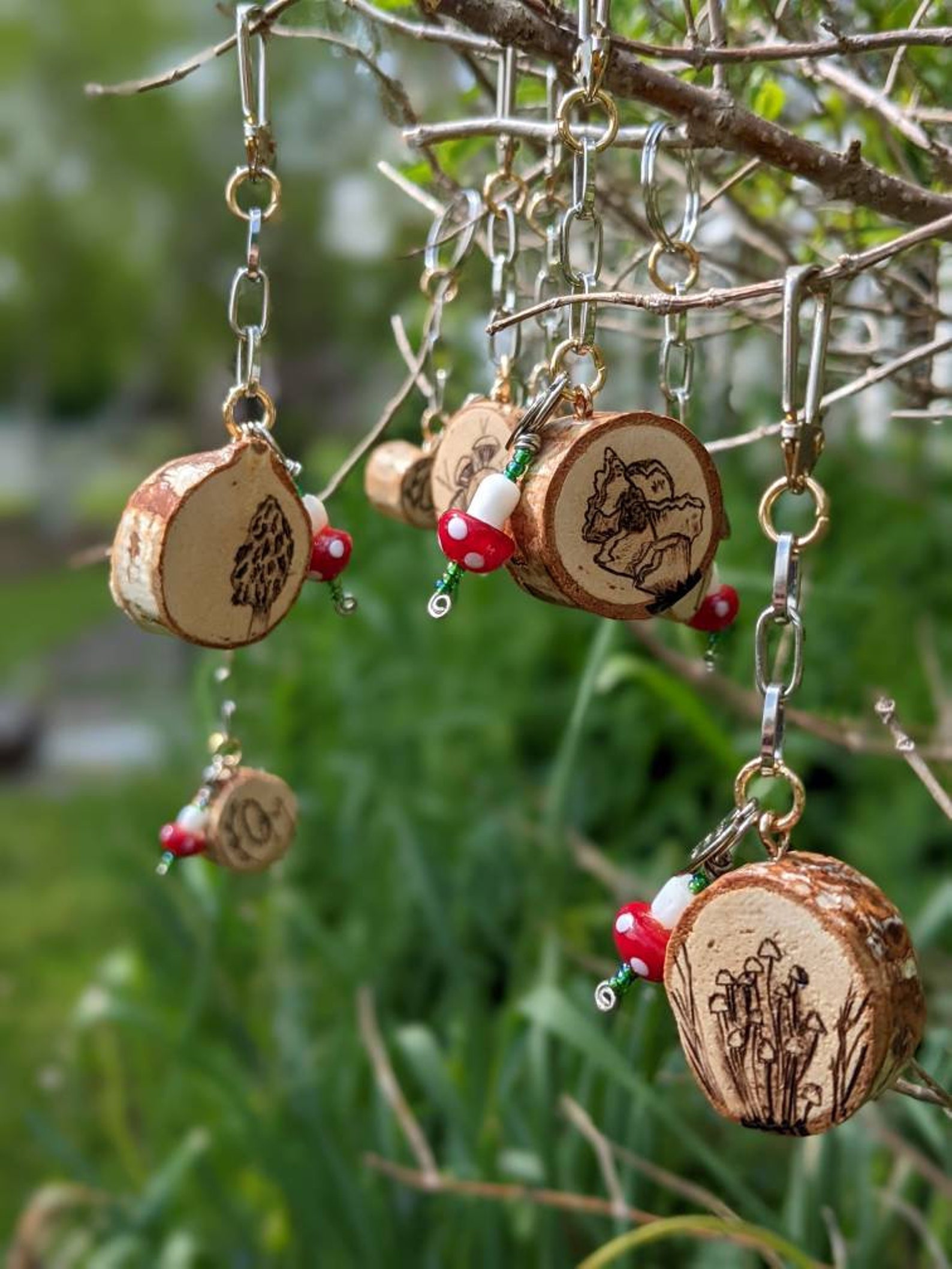 Mushroom Keychains- Wood Burned - Etsy
