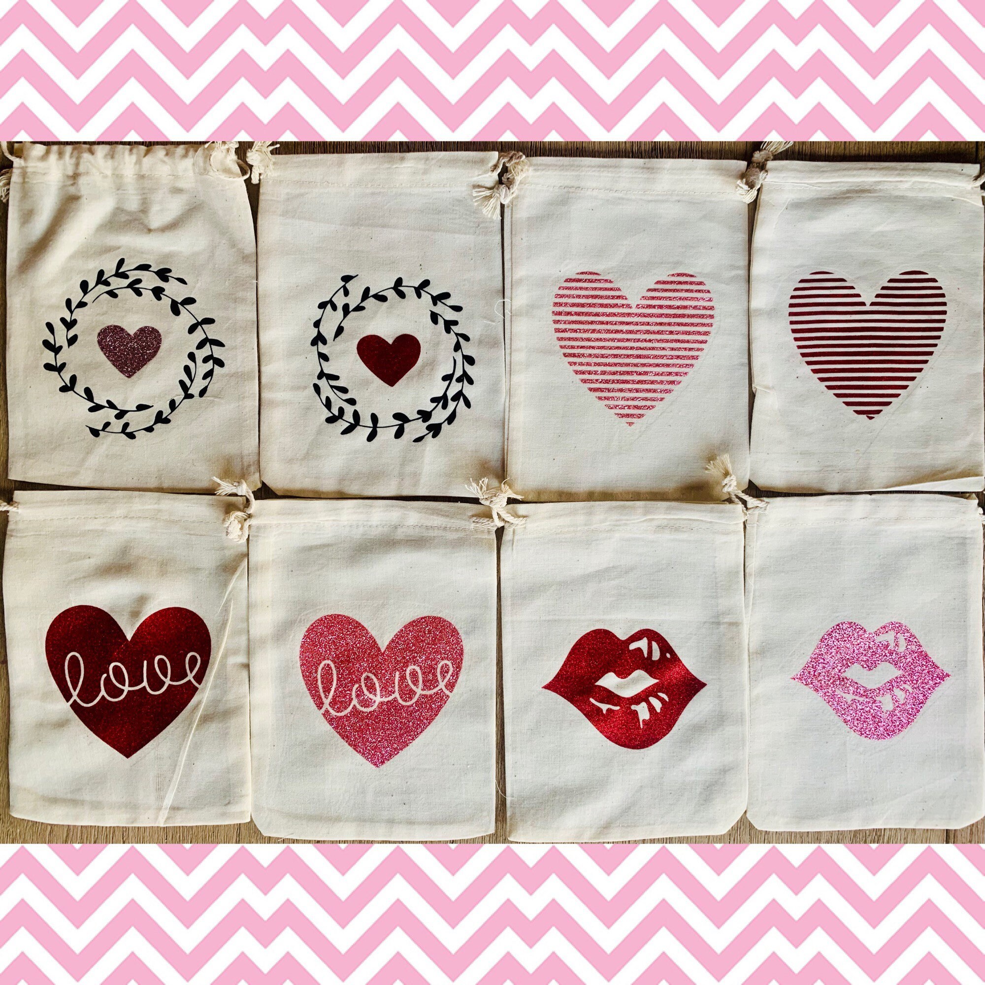 Valentines Day Gift Bags Cotton Drawstring Bags Custom HTV | Etsy