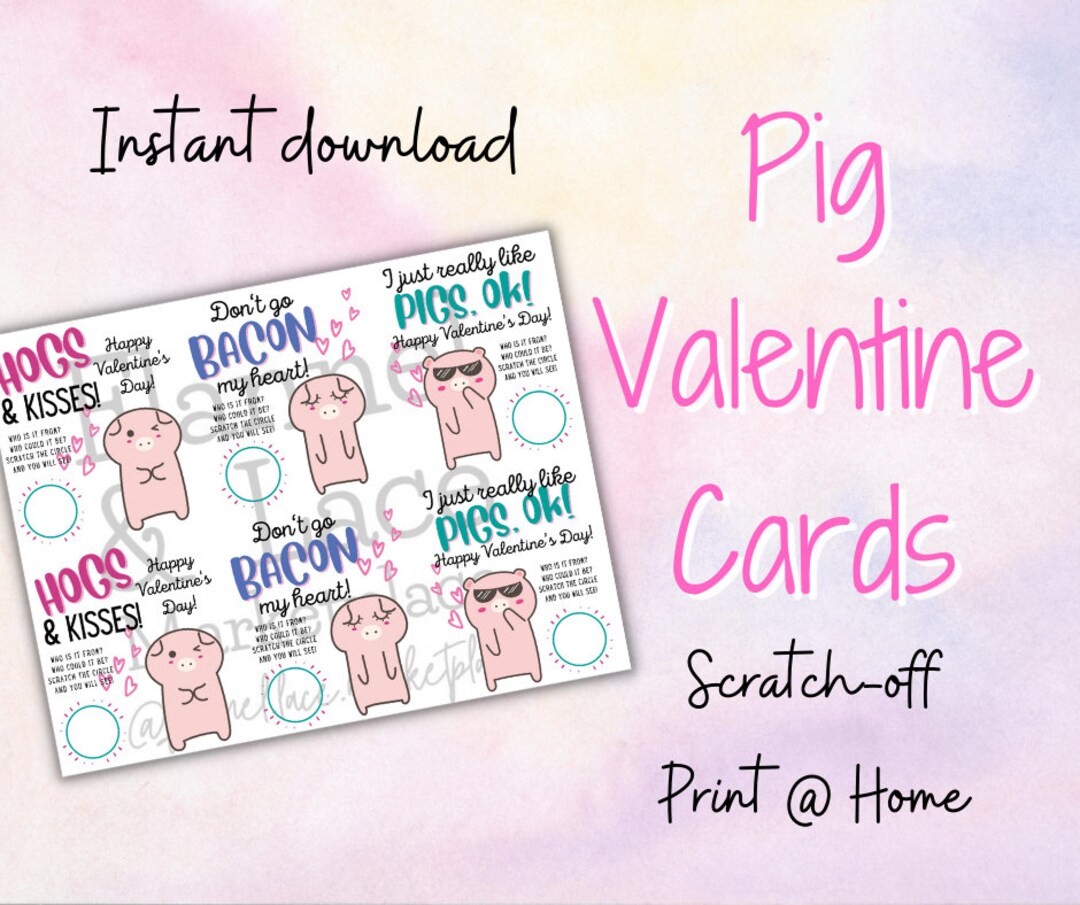 Valentines Day Printable, Pig Valentine Cards, Scratch off Sticker ...
