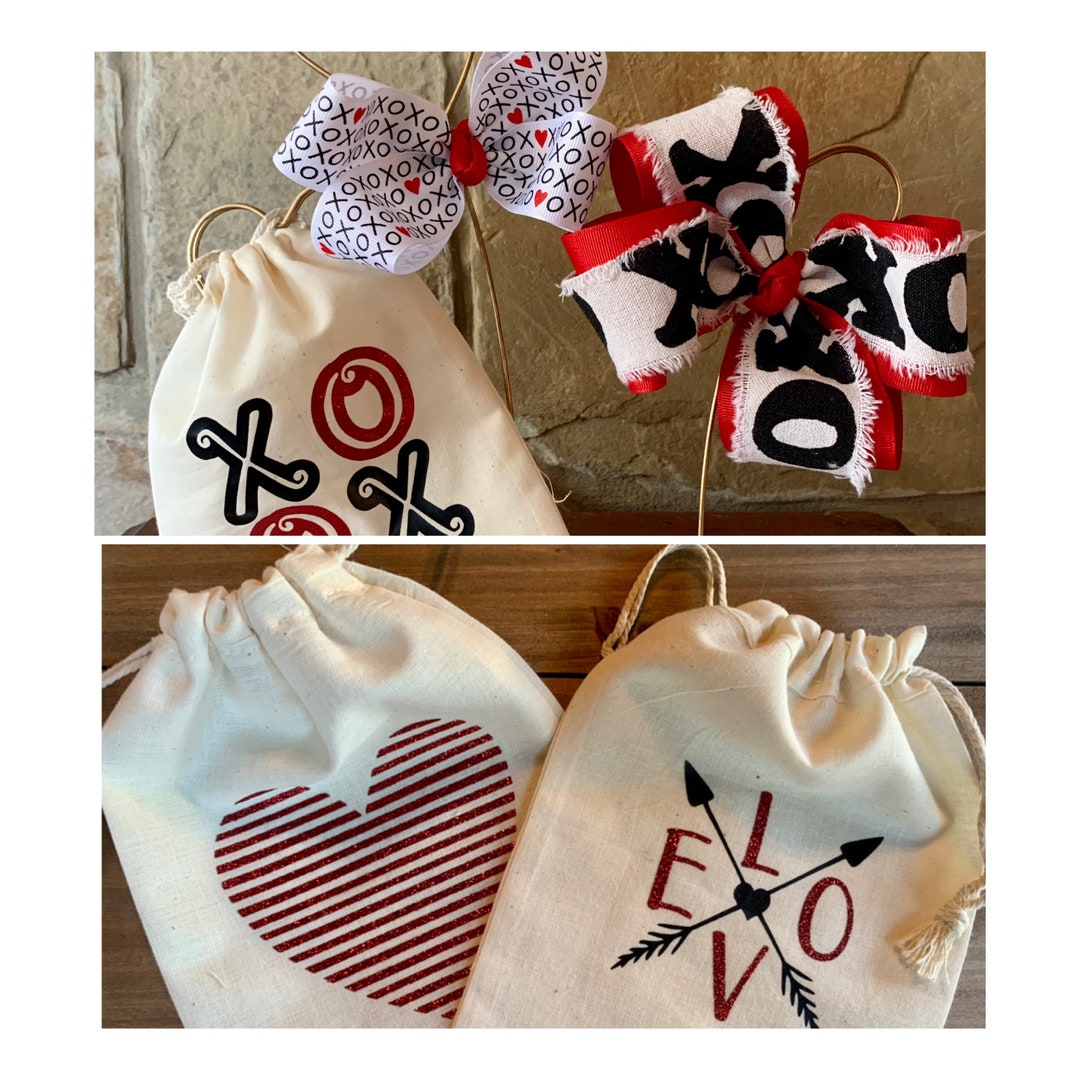 Valentines Day Gift Bags, Cotton Drawstring Bags, Custom HTV, Vinyl ...