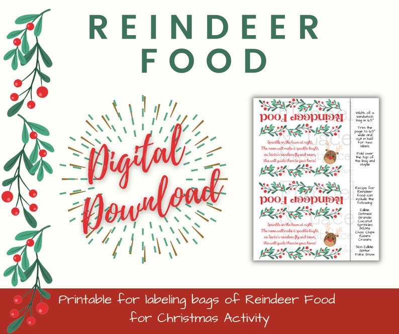 Reindeer Food Printable Bag Label Christmas Activity - Etsy
