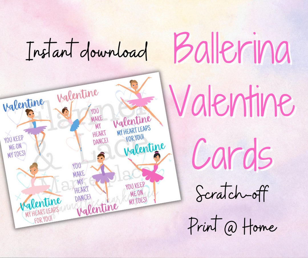 Valentines Day Printable, Ballerina Valentine Cards, Scratch off ...