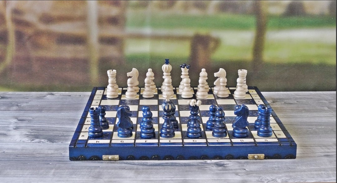 Chess Set 42 X 42 Cm (16,5 X 16,5 In) in Blue Color, Large Wooden Chess ...
