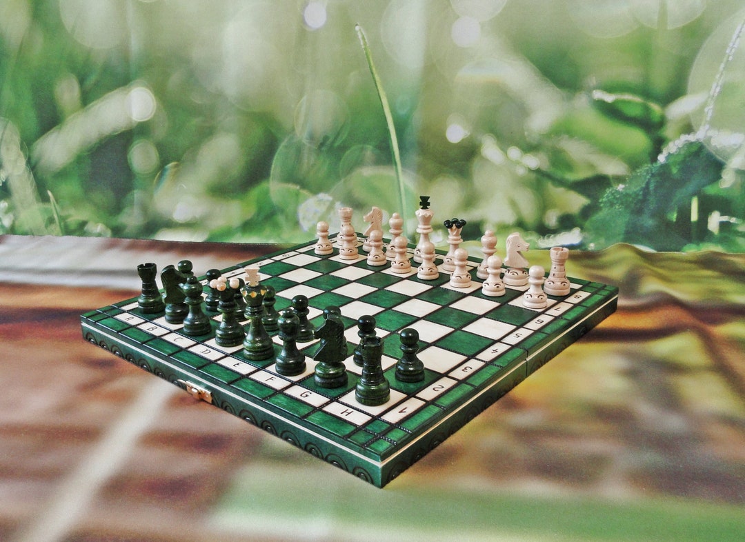 Green Chess Set 35 Cm X 35 Cm Travel Size Handcrafted Wooden - Etsy